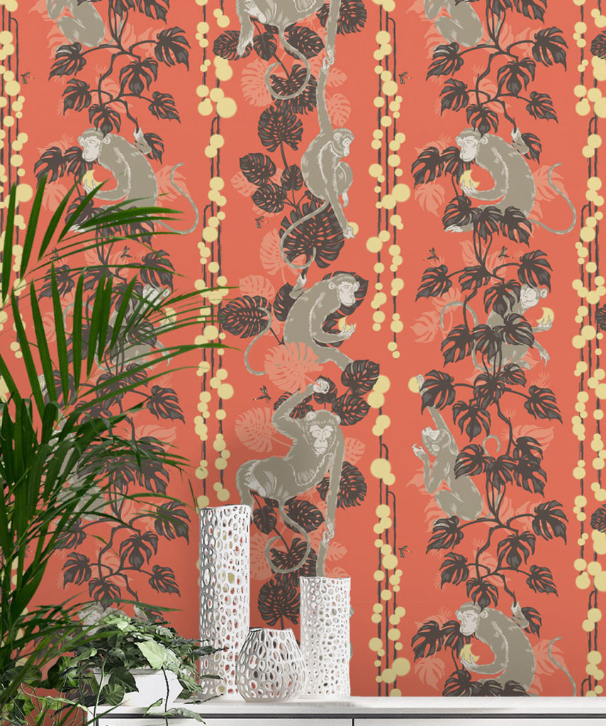 5 Monkeys Wallpaper, Art Deco Inspired Non-Woven • Milton & King EU